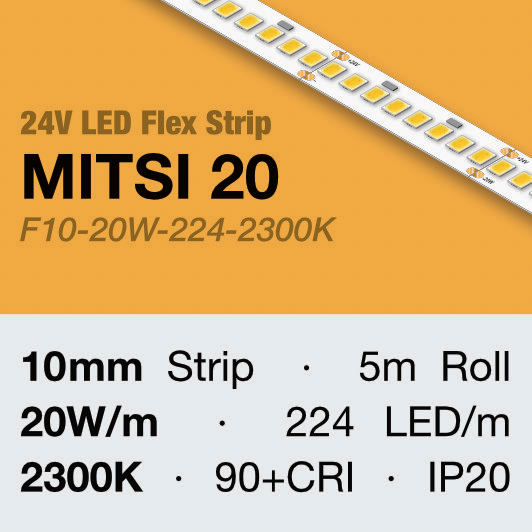 10mm flexible LED strip. 224x2835 LED 20.16W/m @ 150lm/W IP20